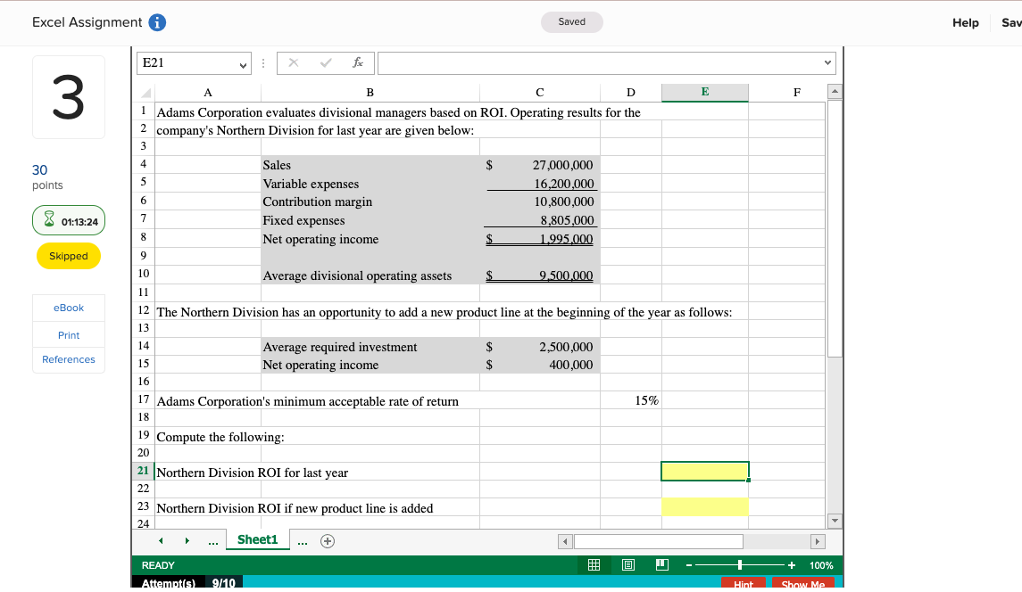 Solved Excel Assignment i Saved Excel Assignment (i) Saved | Chegg.com