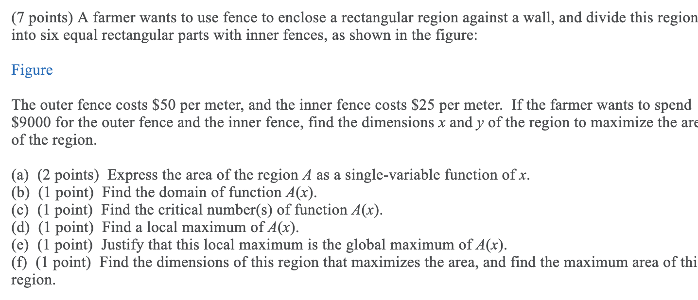 Solved wall outer fence inner fence у х (7 points) A | Chegg.com