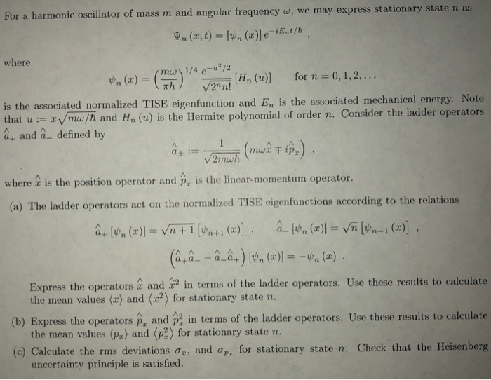 Solved ess stationary state n as For a harmonic oscillator | Chegg.com