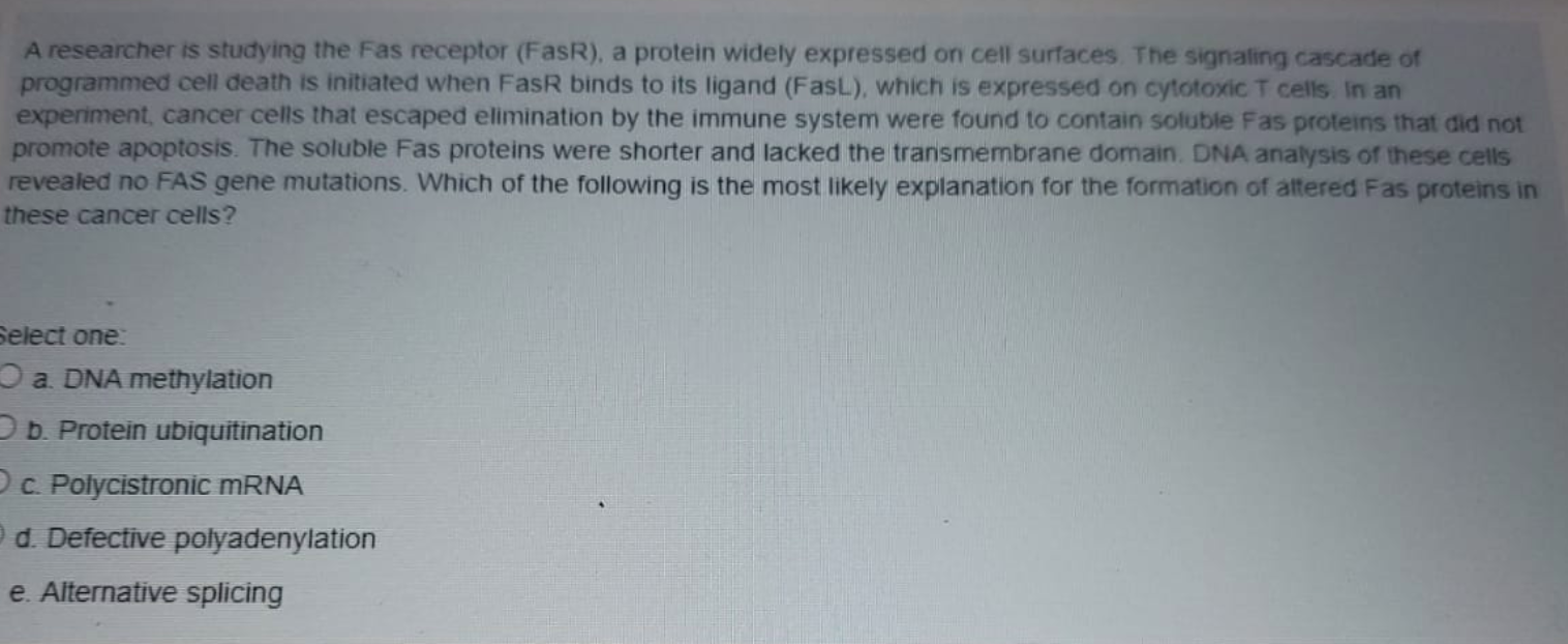 Solved A researcher is studying the Fas receptor (FaR), a | Chegg.com