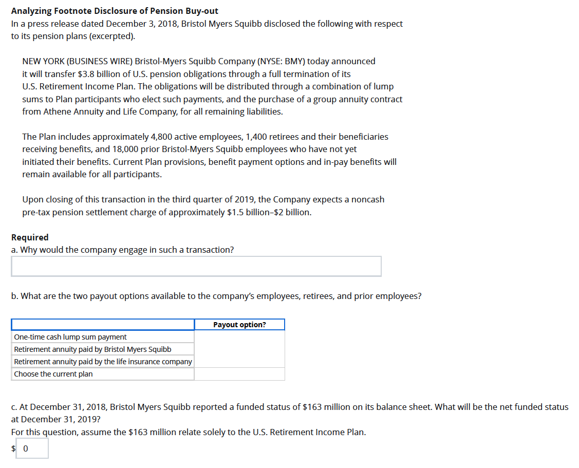 Analyzing Footnote Disclosure of Pension Buy-out In a | Chegg.com