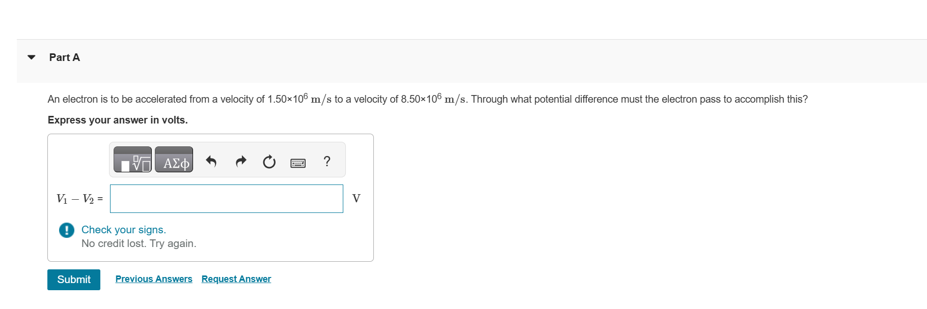 Solved Part AAn electron is to be accelerated from a | Chegg.com