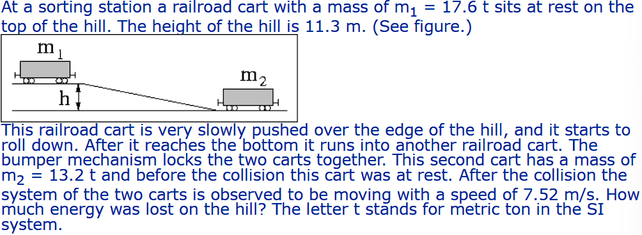 Solved At a sorting station a railroad cart with a mass of | Chegg.com