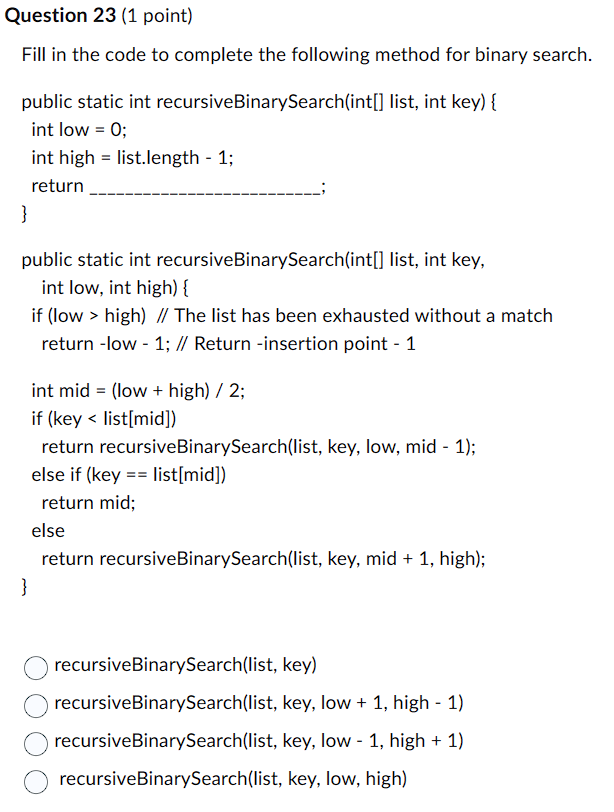 Solved Question 23 (1 point) Fill in the code to complete | Chegg.com