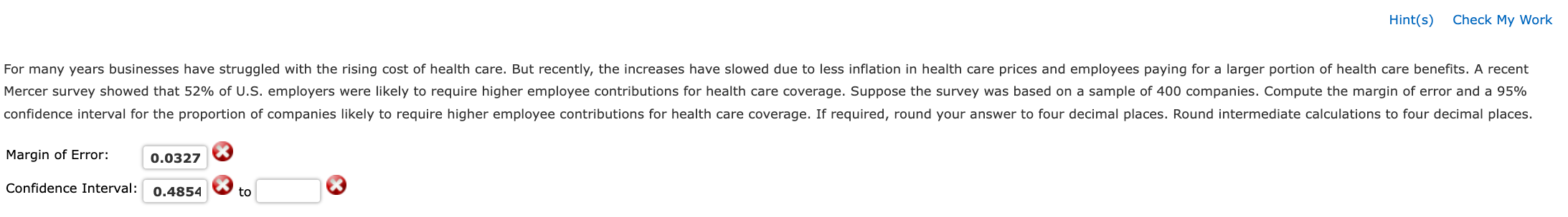 Solved Margin of Error: Confidence Interval: to | Chegg.com