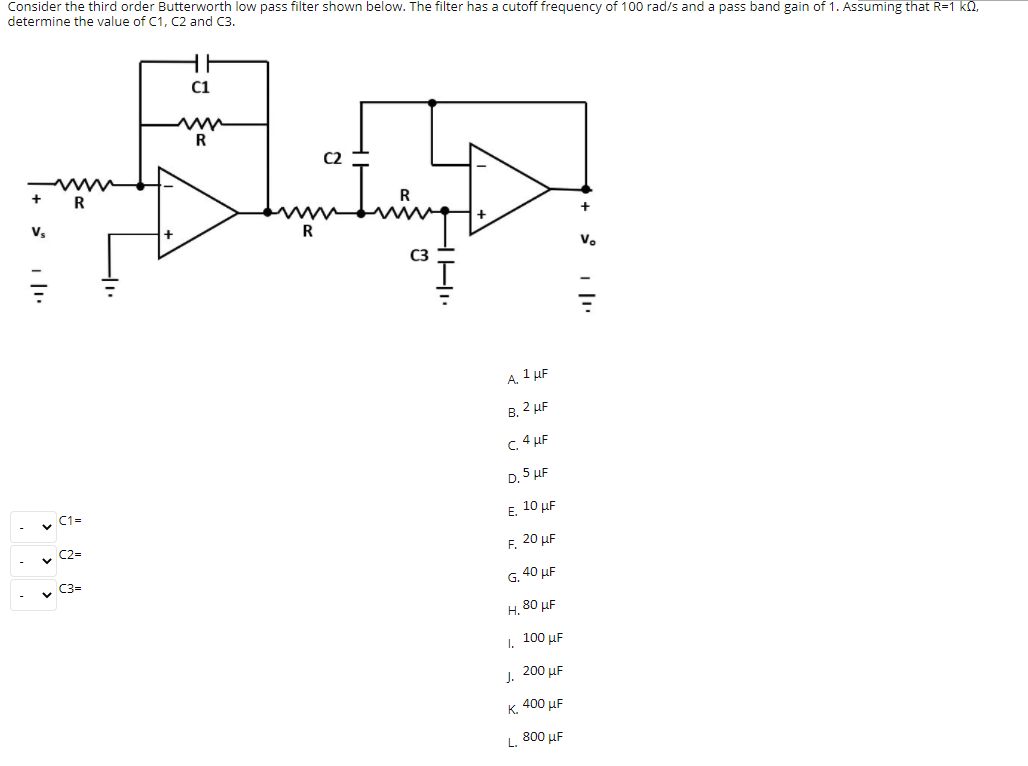 Solved Consider the third order Butterworth low pass filter | Chegg.com