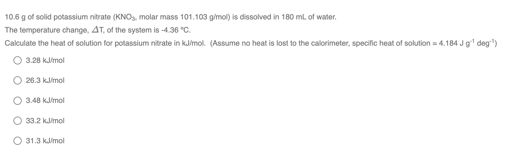 Solved 10.6 g of solid potassium nitrate (KNO3, molar mass | Chegg.com