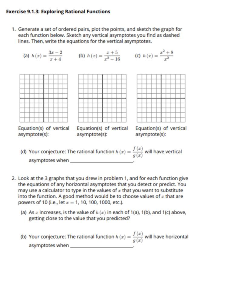 Solved Exercise 9.1.3: Exploring Rational Functions 1. | Chegg.com