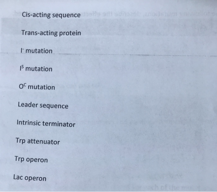 Solved Cis-acting sequence Trans-acting protein I mutation | Chegg.com