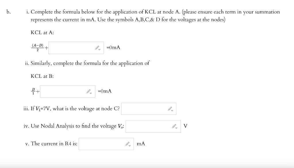 Solved R1 R2 1k 2k V1 R3 -VO A B 2k a. 11 R4 4 1k 4mA D .op | Chegg.com
