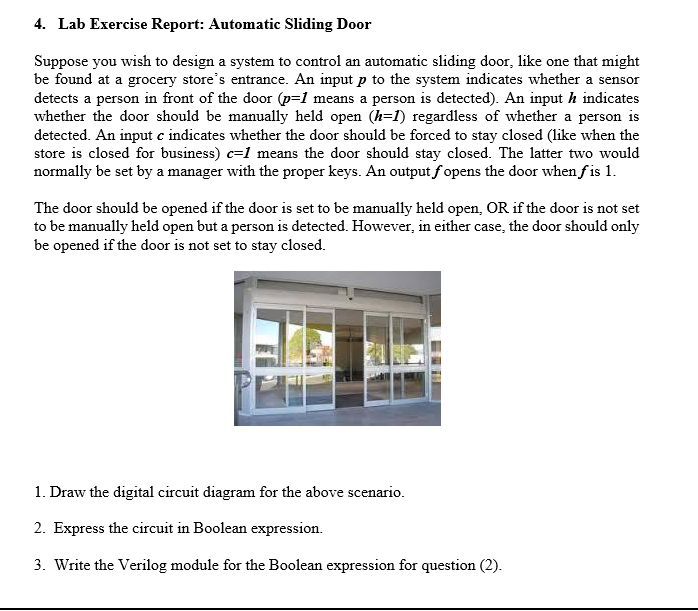 Solved 4. Lab Exercise Report: Automatic Sliding Door | Chegg.com