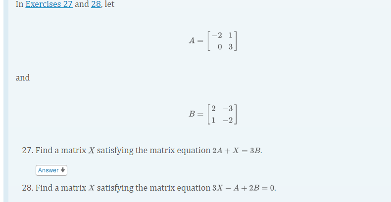 Solved In Exercises 27 and 28, let A=[−2013] and B=[21−3−2] | Chegg.com