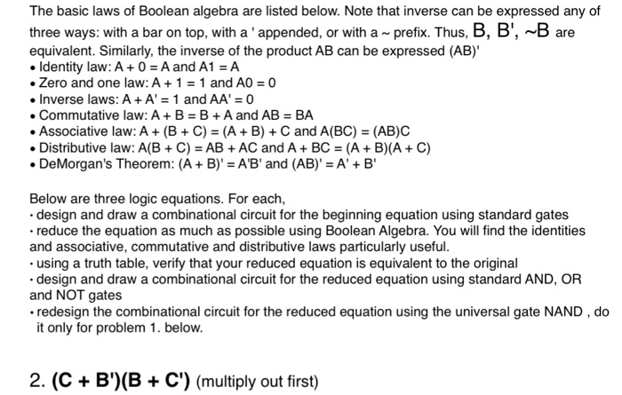 Solved The basic laws of Boolean algebra are listed below. | Chegg.com