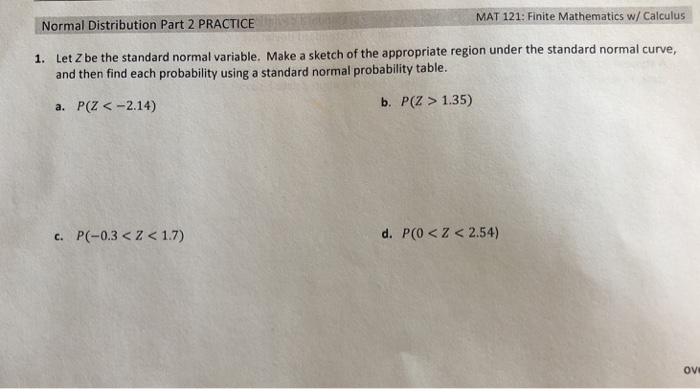 Solved MAT 121: Finite Mathematics w/ Calculus Normal | Chegg.com