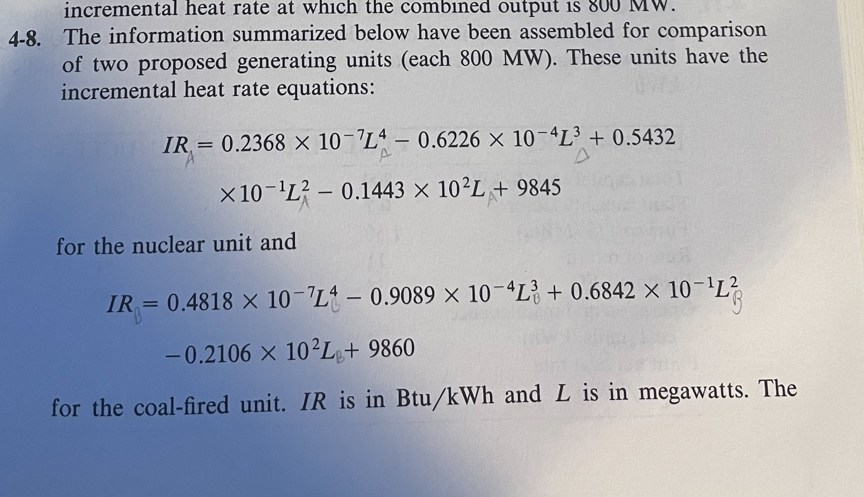 Solved incremental heat rate at which the combined output is | Chegg.com