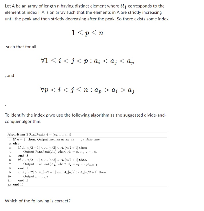 Solved Let A be an array of length n having distinct element | Chegg.com