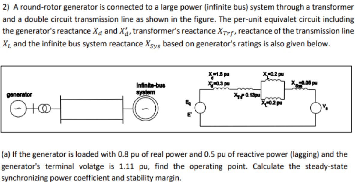 Solved 2) A round-rotor generator is connected to a large | Chegg.com