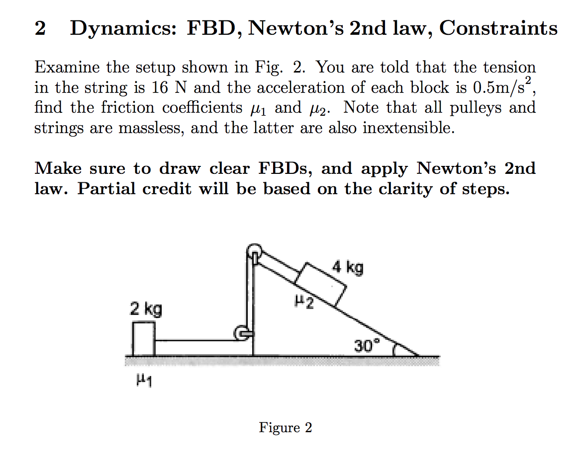 Solved 2 Dynamics: FBD, Newton's 2nd law, Constraints | Chegg.com