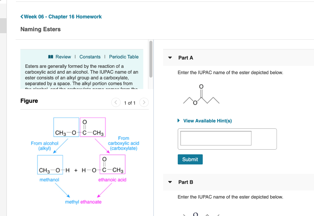 Solved Week 06-Chapter 16 Homework Naming Esters ReviewI | Chegg.com