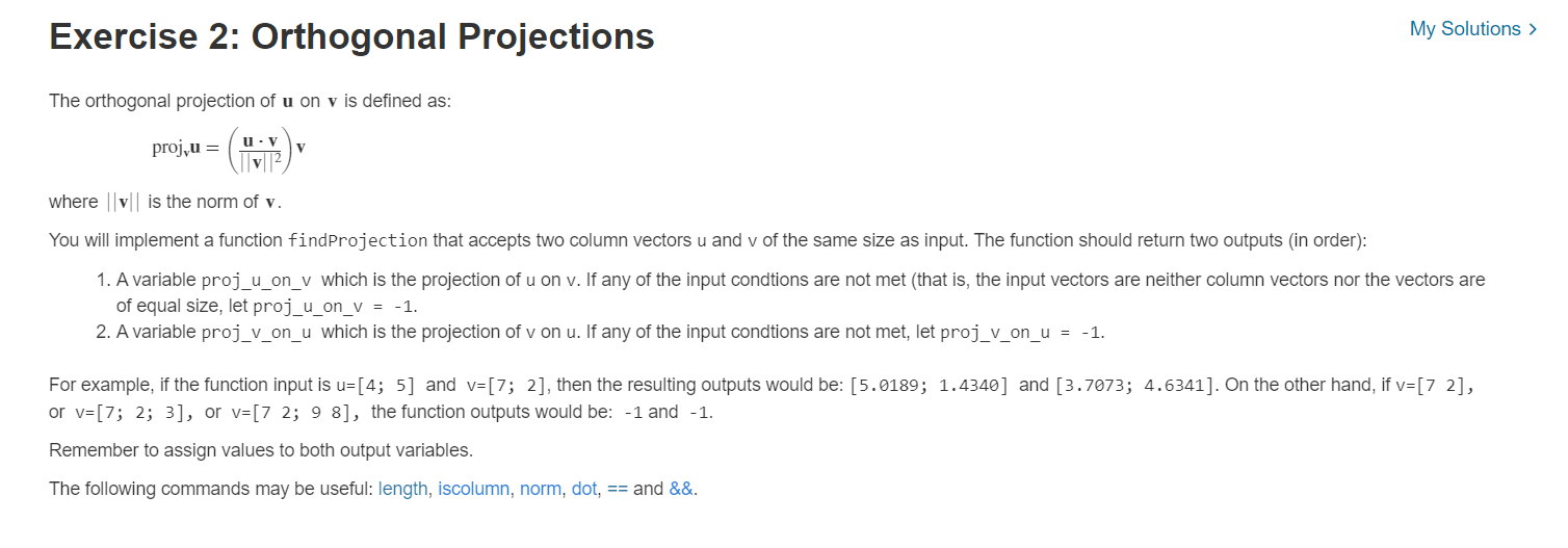 Solved Exercise 2: Orthogonal Projections My Solutions > The | Chegg.com