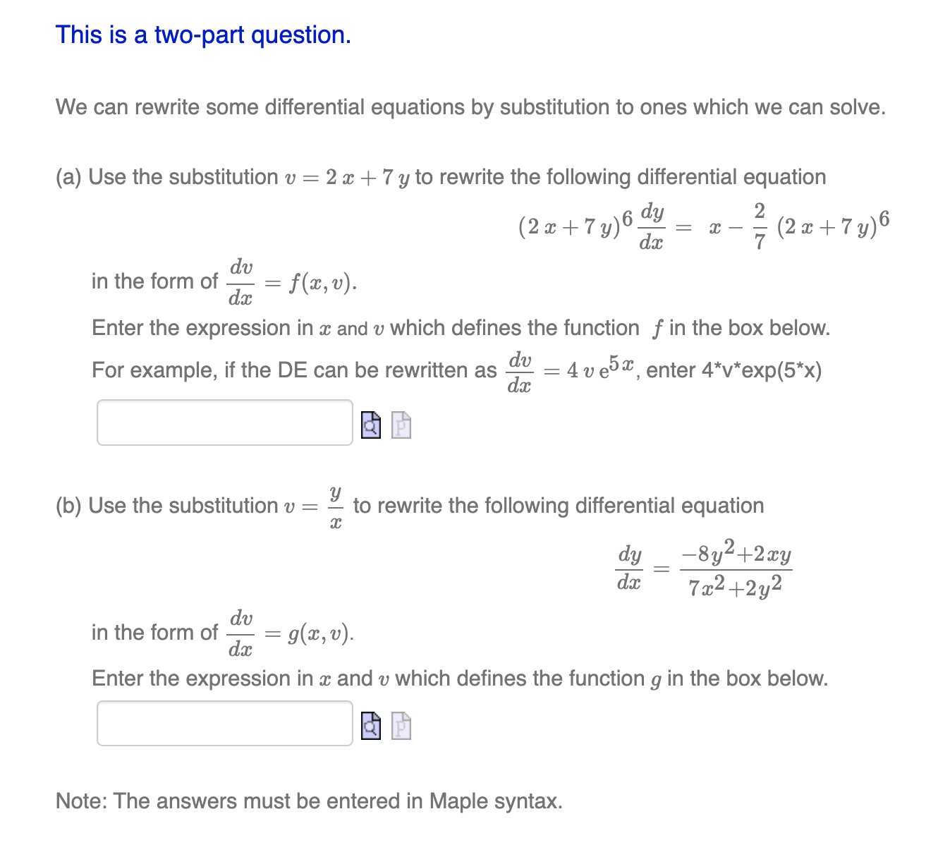 Solved We can rewrite some differential equations by | Chegg.com