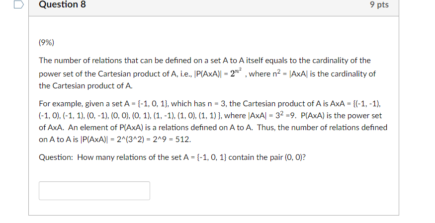 Solved The number of relations that can be defined on a set | Chegg.com
