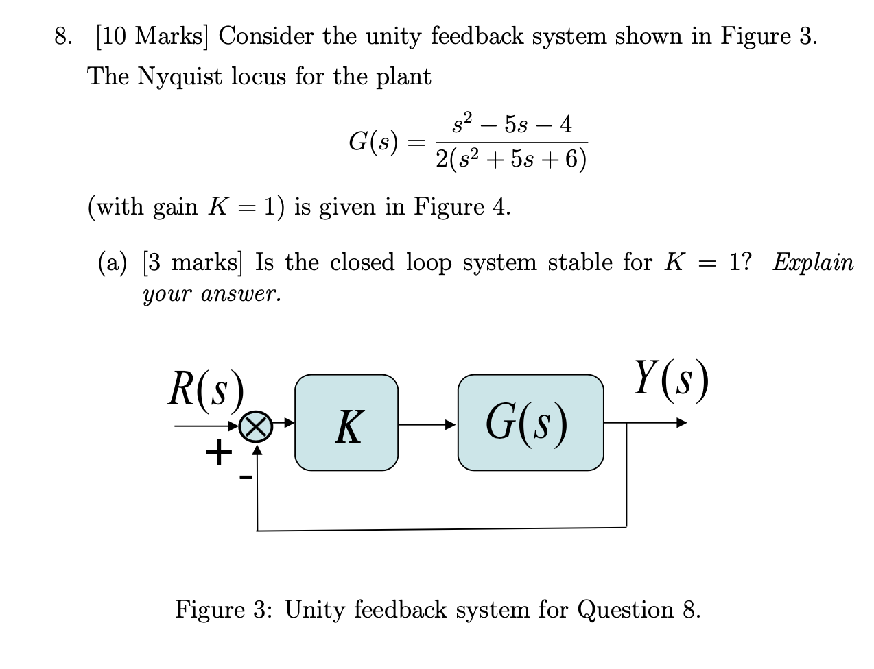 Solved 8. [10 Marks] Consider the unity feedback system | Chegg.com