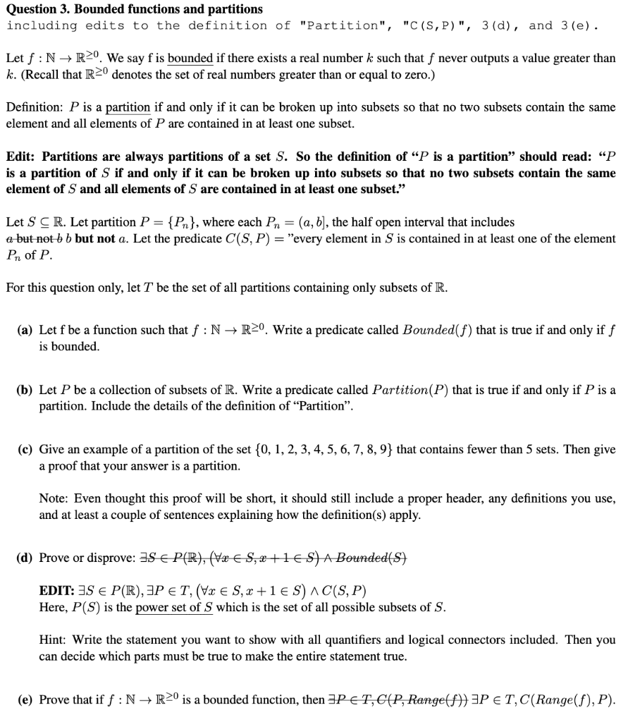 Question 3. Bounded functions and partitions | Chegg.com