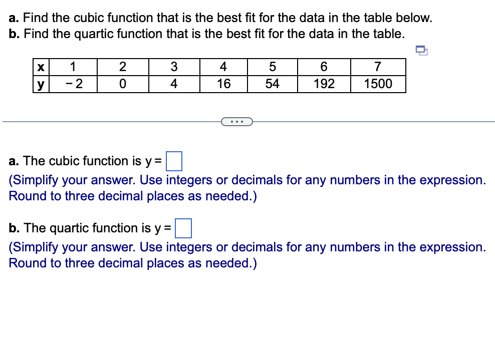 Solved a. Find the cubic function that is the best fit for | Chegg.com