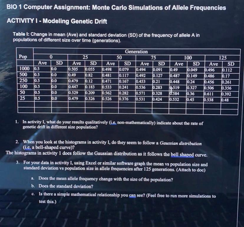 ACTIVITY I-Modeling Genetic Drift In this set of | Chegg.com