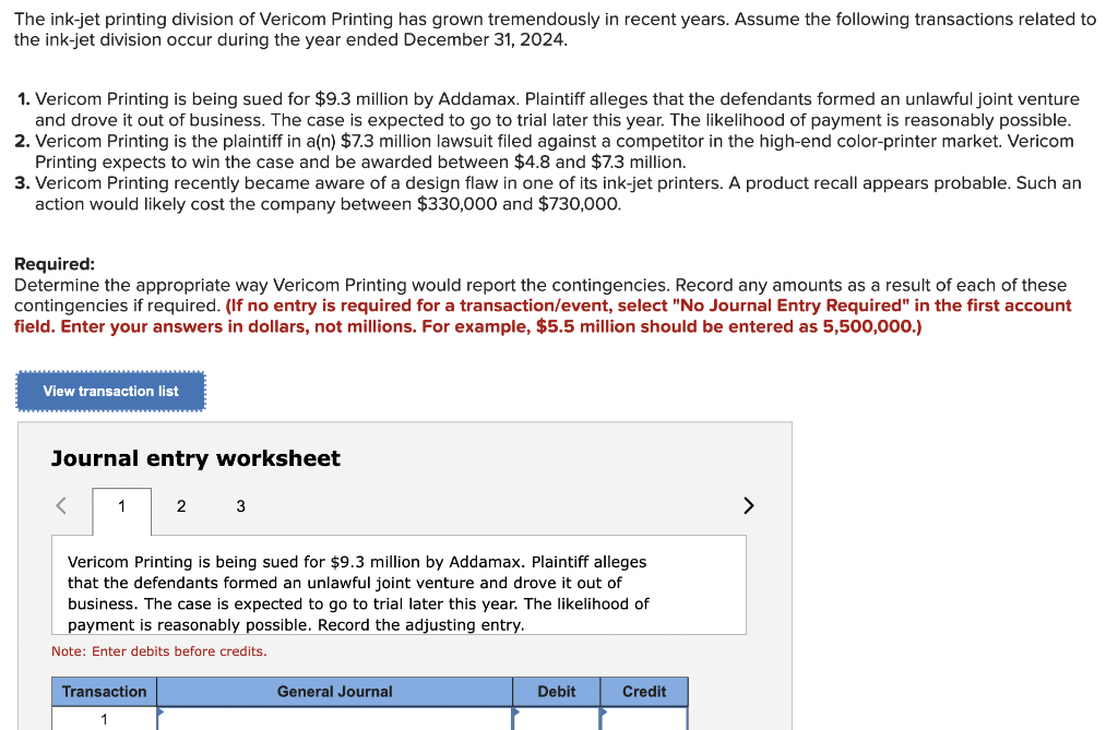 Solved The ink-jet printing division of Vericom Printing has | Chegg.com