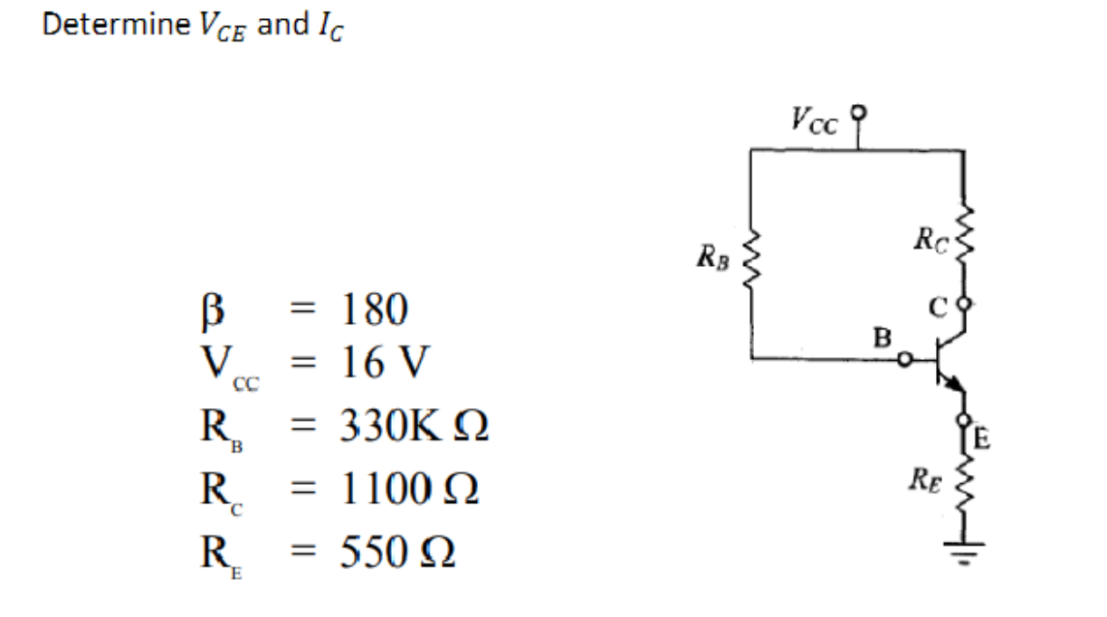 Solved Determine VCE and IC β VCCRBRCRE=180=16 V=330 | Chegg.com