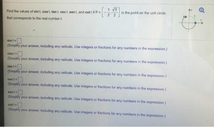 Solved Find the values of sint cost tan t,csc t,sect, and | Chegg.com