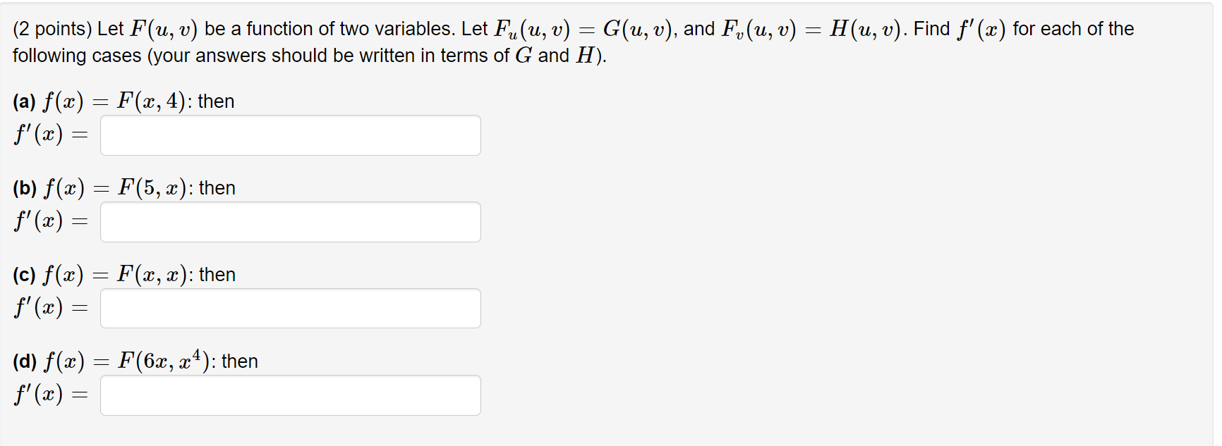 Solved (2 points) Let F(u, v) be a function of two | Chegg.com