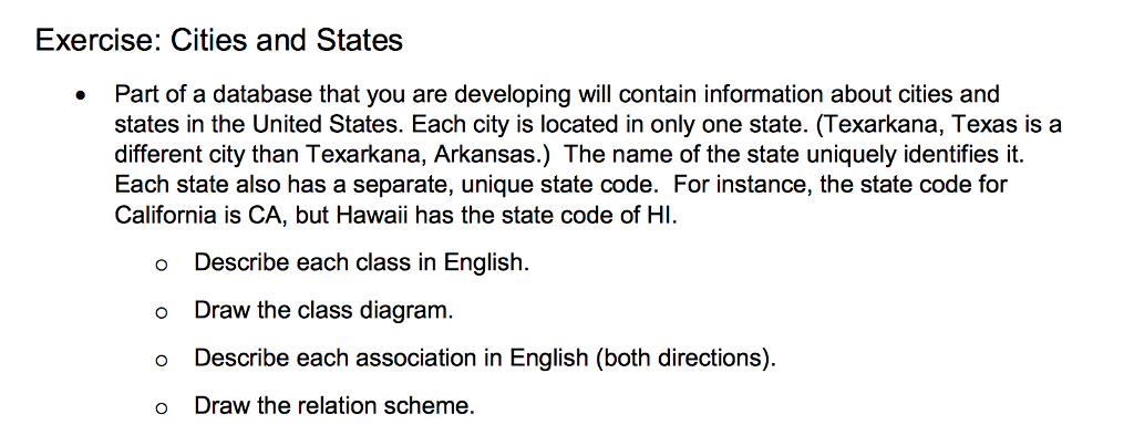 Exercise: Cities and States Part of a database that | Chegg.com