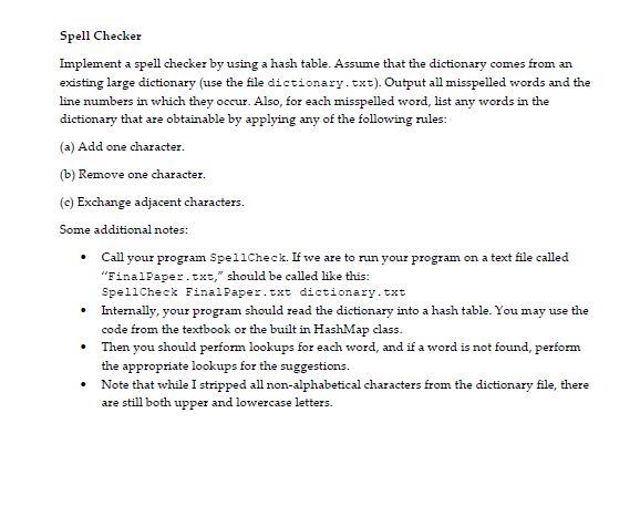 Spell Checker Implement A Spell Checker By Using A 