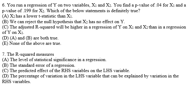 Solved 6. You run a regression of Y on two variables, X1 and | Chegg.com
