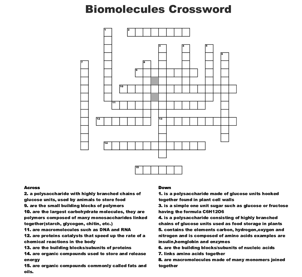 Solved Biomolecules CrosswordAcrossa polysaccharide with | Chegg.com
