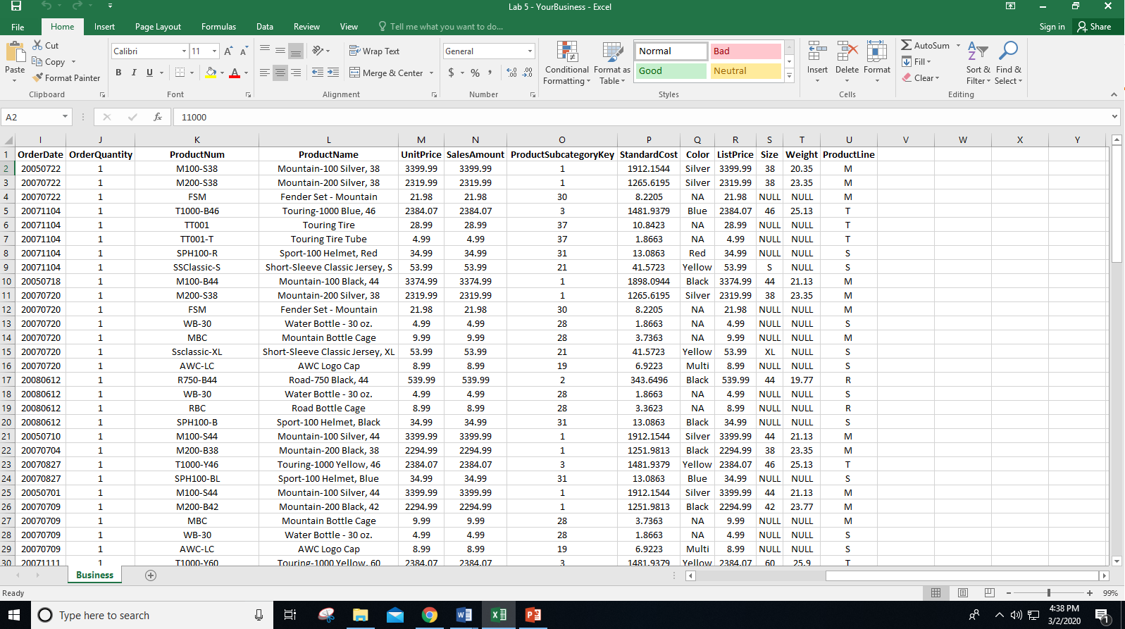 S = = Lab 5 - YourBusiness - Excel Data Review View | Chegg.com