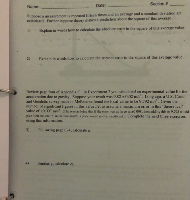 Solved Date: Section # Name: Suppose a measurement is | Chegg.com