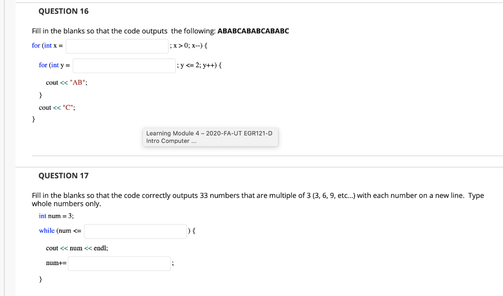 Solved QUESTION 16 Fill in the blanks so that the code | Chegg.com