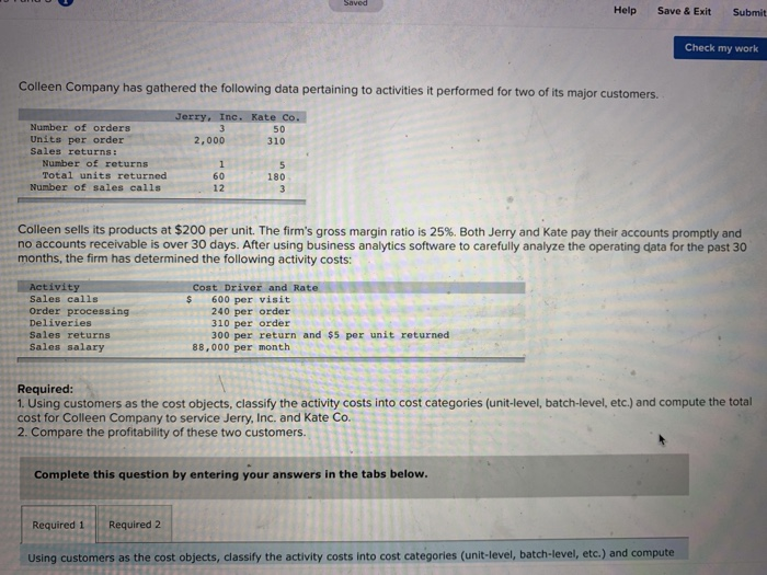 Solved Help Save & Exit Submit Check my work Colleen Company | Chegg.com