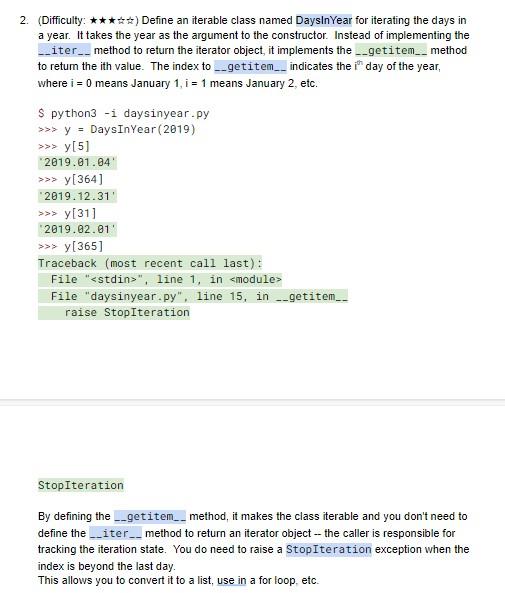 Solved 2. (Difficulty: *****) Define an iterable class named | Chegg.com