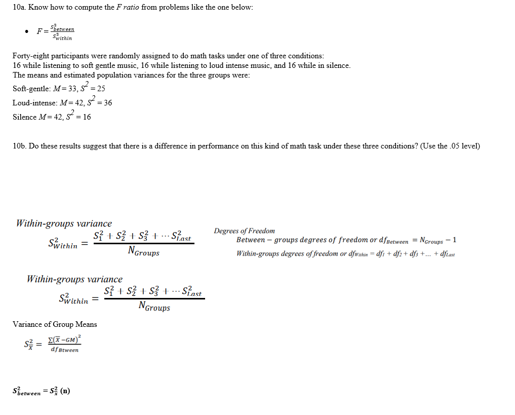 Solved 10a. Know how to compute the F ratio from problems | Chegg.com