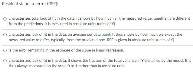 Solved Residual standard error (RSE): characterizes total | Chegg.com