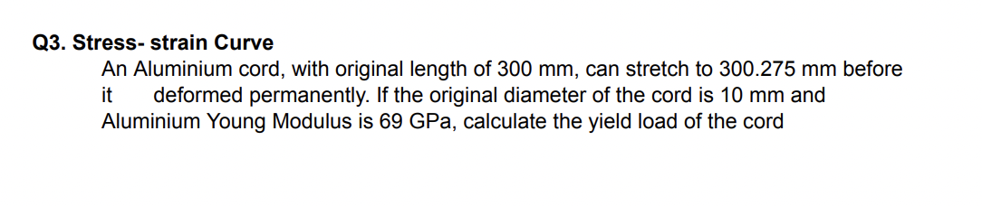 Solved Q3. ﻿Stress- ﻿strain CurveAn Aluminium cord, with | Chegg.com