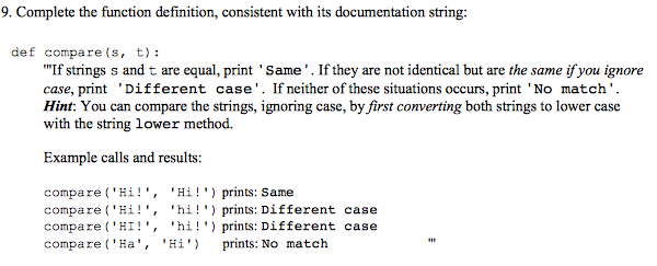 Solved 9. Complete the function definition, consistent with | Chegg.com