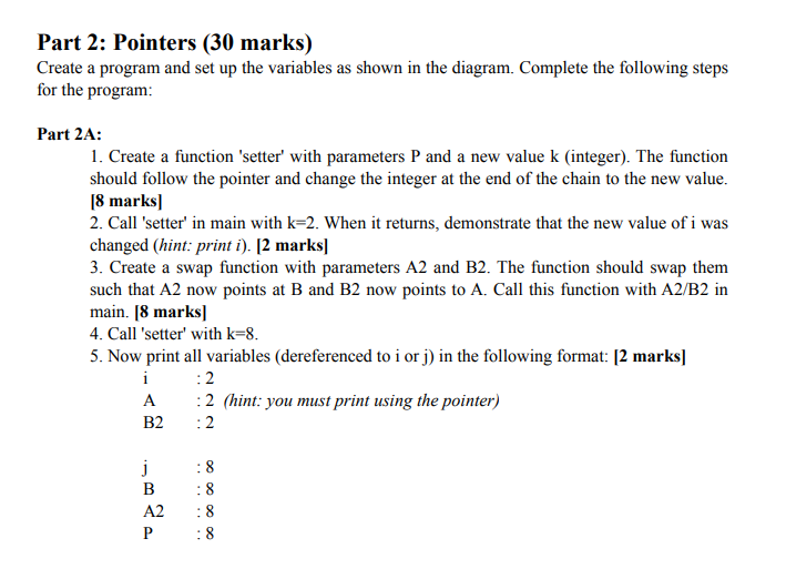 Solved Part 2: Pointers ( \( \mathbf{3 0} \) ﻿marks)Create a | Chegg.com