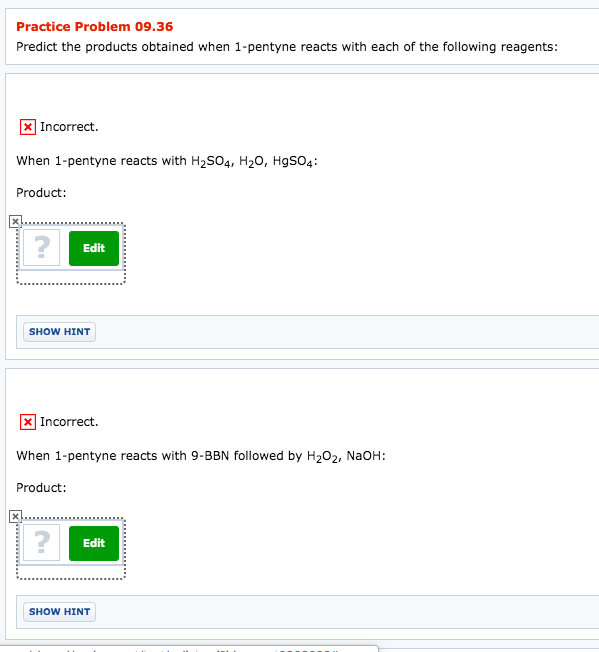 Solved Practice Problem 09.36 Predict the products | Chegg.com