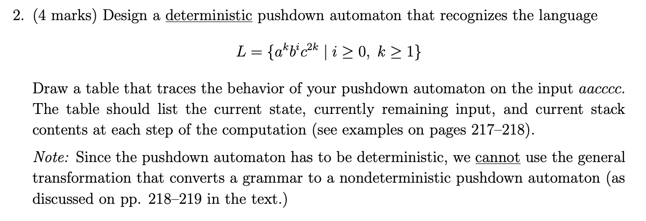 Solved 2. (4 marks) Design a deterministic pushdown | Chegg.com